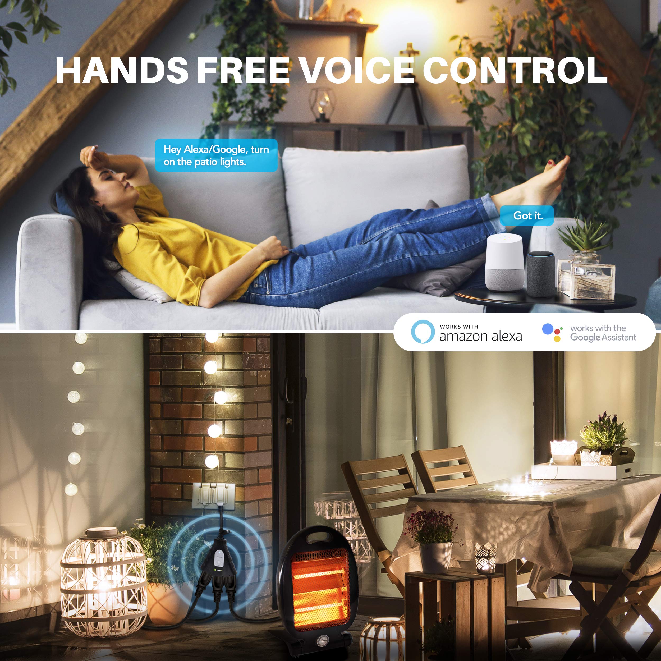 GearIT Outdoor Smart Plug, Smart Home Wi-Fi Remote Control Timer Outlet with 3 Sockets for Indoor/Outdoor - Compatible with Alexa and Google Assistant - No Hub Required