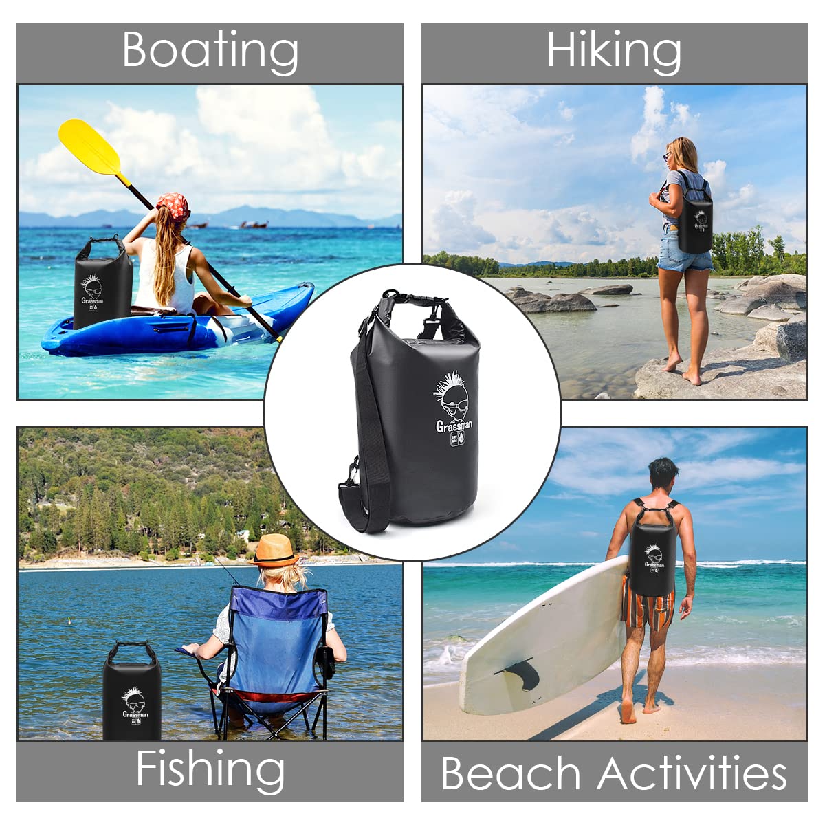 Grassman Waterproof Dry Bag, Backpack PVC Dry Storage Bag with shoulder straps, 3 Packs 5L/10L/20L dry Bags for Camping, Swimming, Boating, Kayaking
