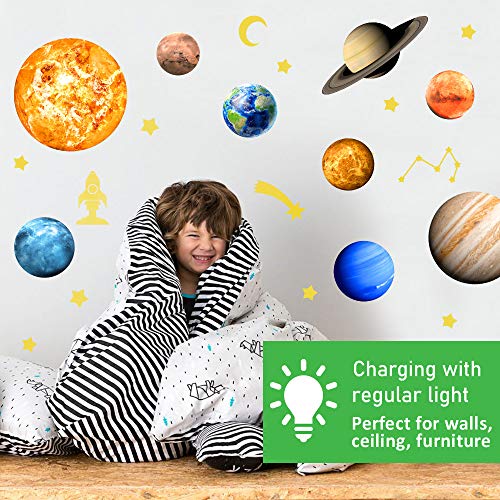 Glow in The Dark Planets - Solar System Wall Stickers for Kids - Glowing Decals for Walls