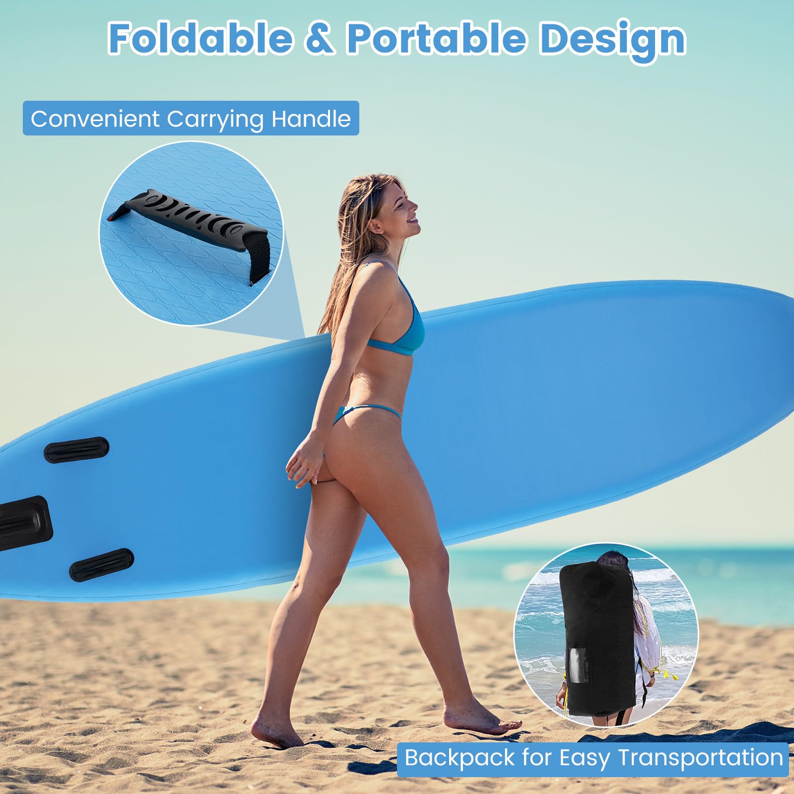 GYMAX Paddle Board, 9.8’/10’/11’ x 6” Inflatable Stand Up Paddle Board with SUP Accessories, Removable Fin, Paddle & Carry Bag, Blow Up Paddle Boards Standing Boat for Adults Youth (Navy, 11FT)