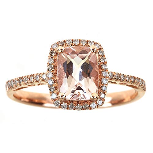 Gin & Grace 10K Rose Gold Genuine Morganite Diamond (I1,I2) (Size 6) Ring for Women Jewelry Gifts