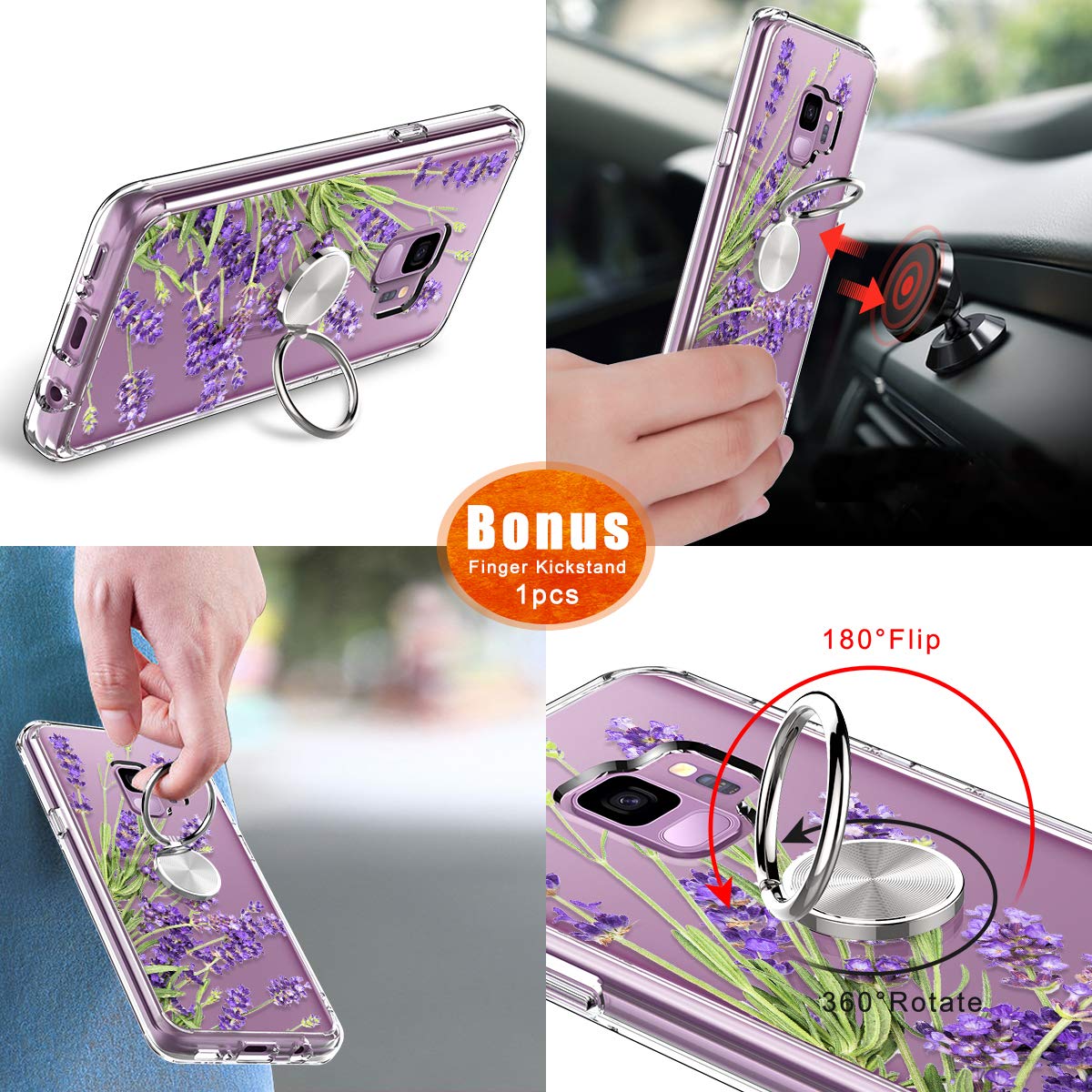 GiiKa Galaxy S9 Case, Clear Heavy Duty Shockproof Girls Women Protective Phone Cover Case for Samsung Galaxy S9, Purple Flowers