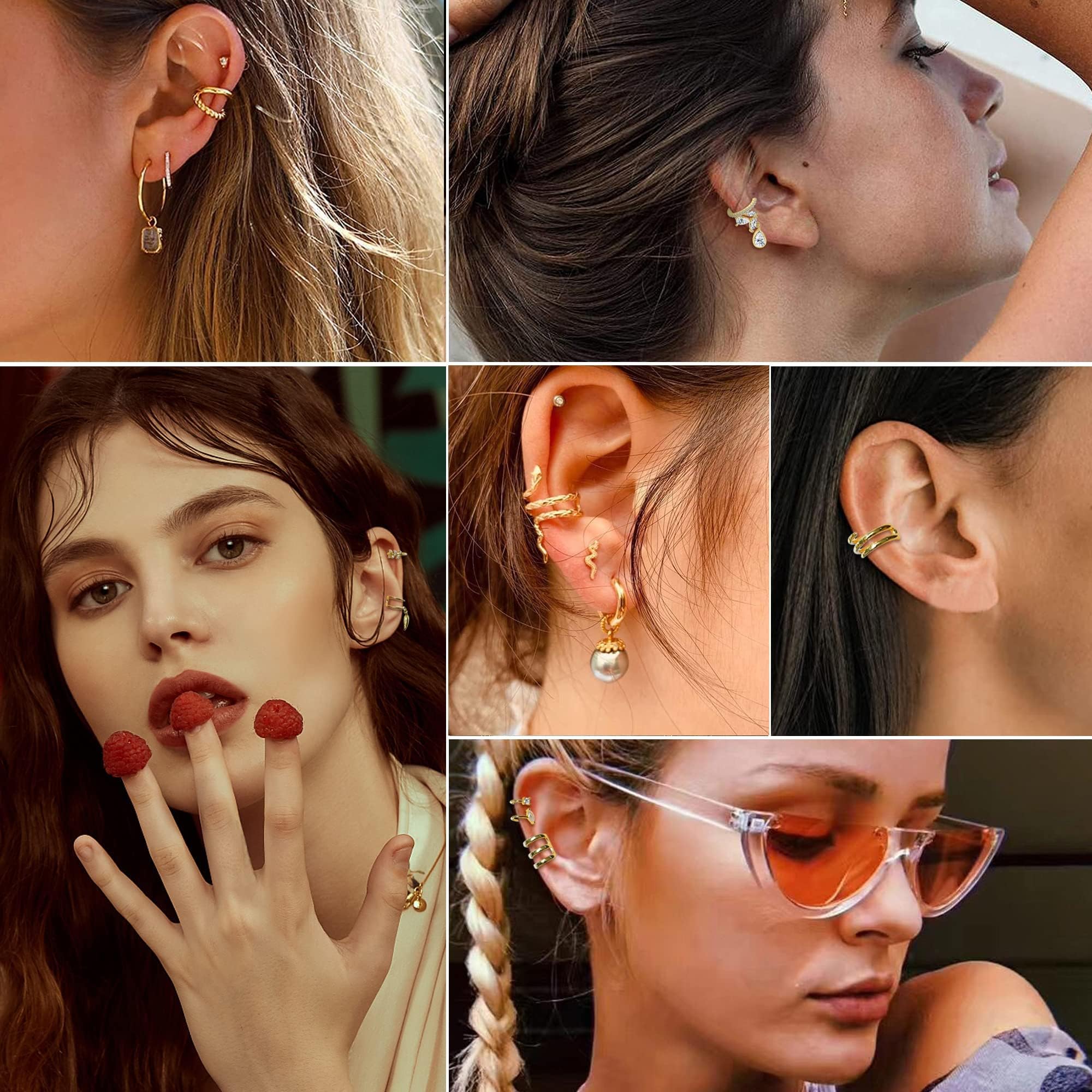 HAIAISO 18 Pcs Gold Ear Cuffs for Women Non Piercing Adjustable Ear Cuff Earrings Clip On Cartilage Helix Wrap Ear Jewelry Set…