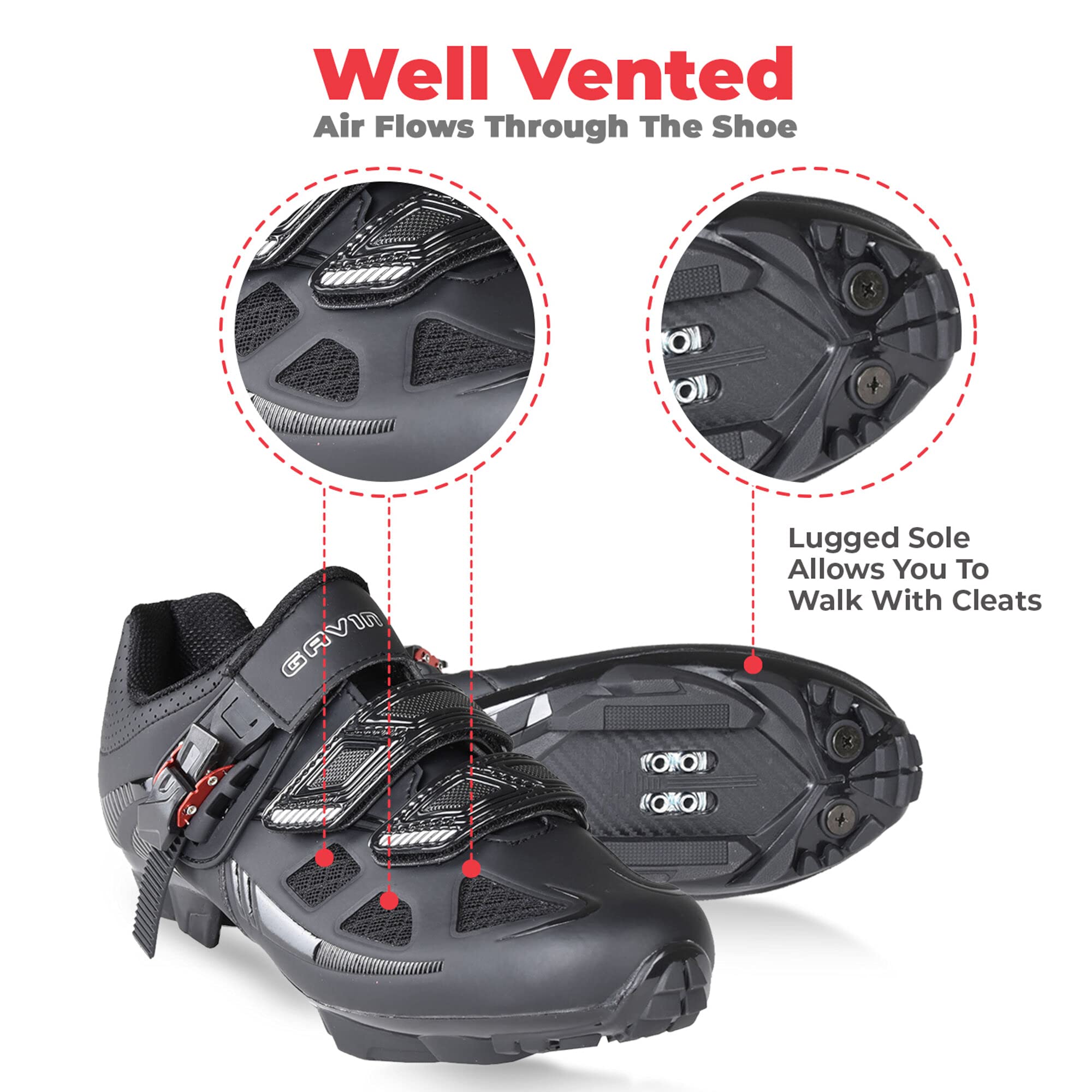 Gavin Elite MTB Cycling Shoe, Mountain Bike Shoe - SPD Cleat Compatible Black