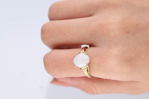 Gin & Grace 10K Yellow Gold Natural Australian Opal & Diamond (I1,I2) (Size 6) Statement Cocktail Propose Promise Ring for Women