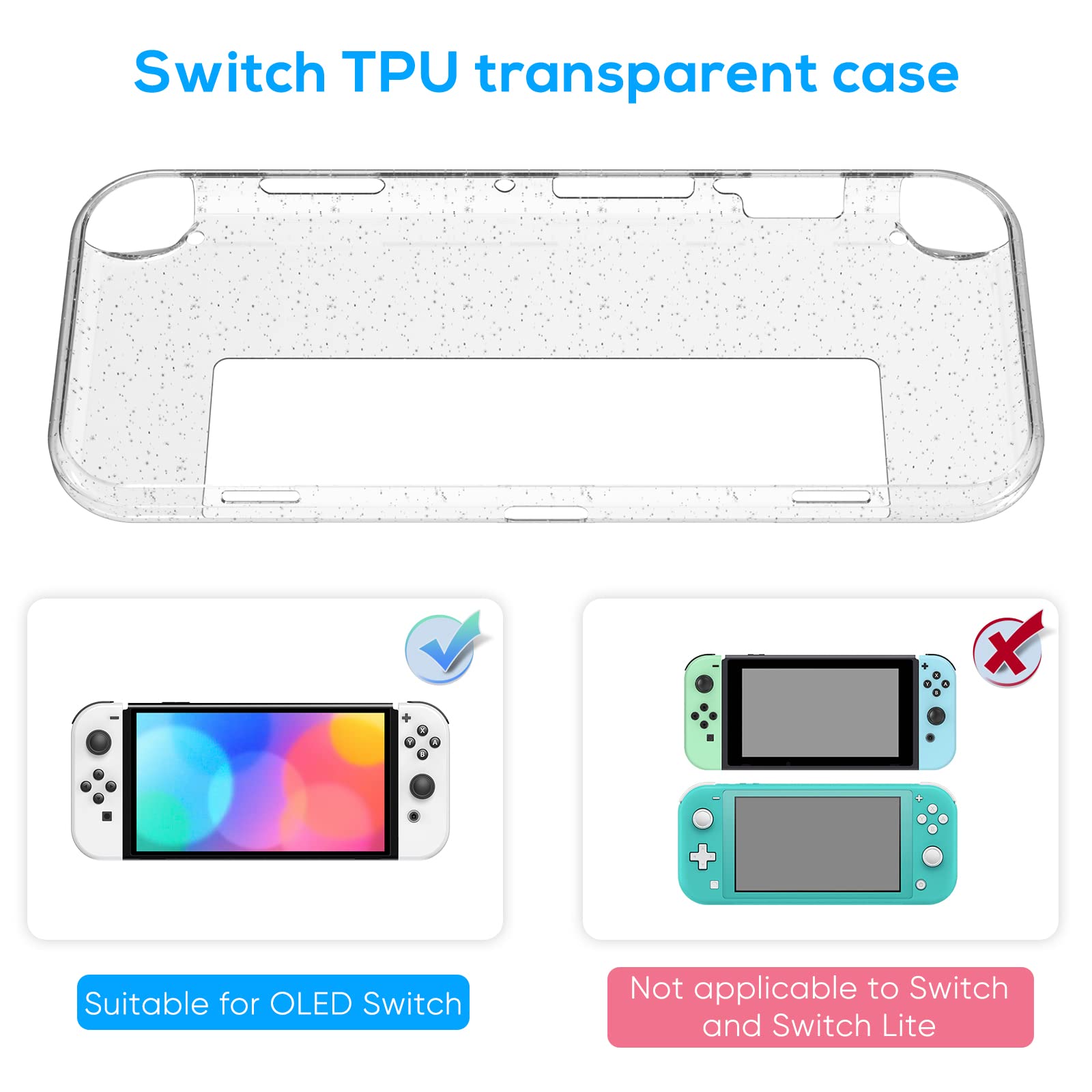 FYOUNG Protective Case for Switch OLED, Glitter Sparkle Bling Soft TPU Cover Case for Switch OLED with a Opening for Kickstand Function