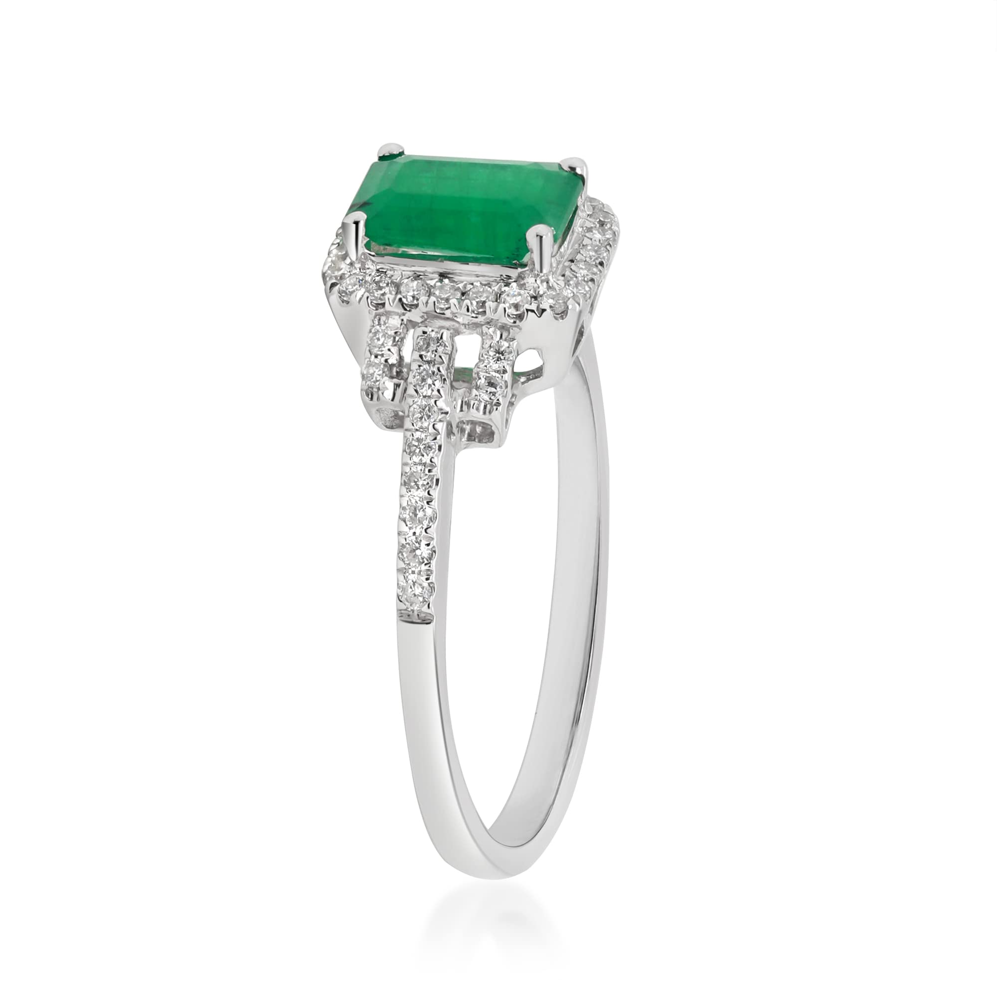 Gin & Grace 14K White Gold Natural Zambian Emerald Ring with Natural Diamonds for Women Emerald Ring for Women