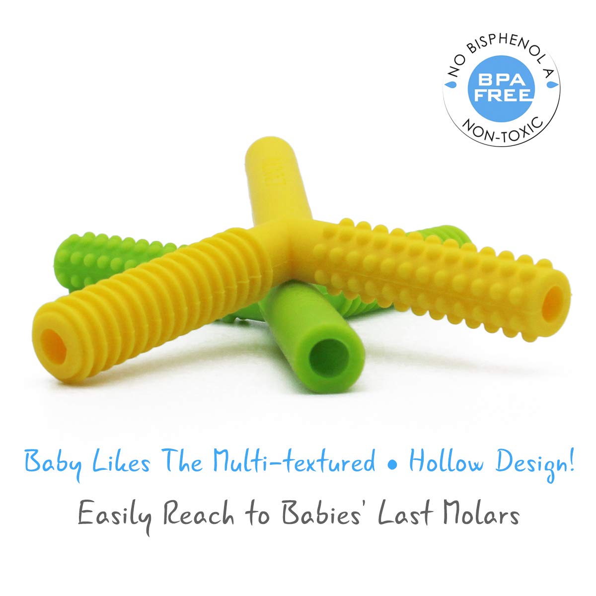 Hollow Teething Tubes – Y Baby Teethers – Teething Toys for Babies 3+ Months - BPA Free/Freezer Safe/Dishwasher Safe