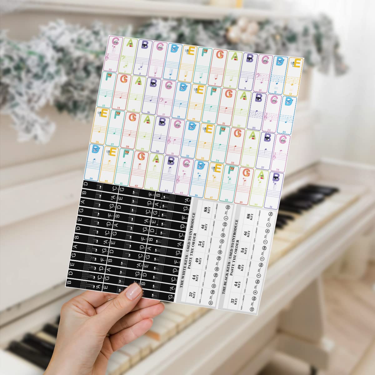 GOLEEX Monsters Piano Stickers Keyboard Piano Sticker 88 61 54 49 44 37 Keyboard Color Key Large Key Keyboard Sticker for Learning Kid Piano Note Labels Piano Chart Colorful Piano