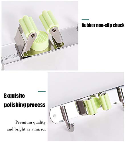 Gein Mop and Broom Holder Wall Mount, Stainless Steel Tools Storage Rack for Home, Kitchen, Garden, Garage [2 Racks with 3 Hooks]