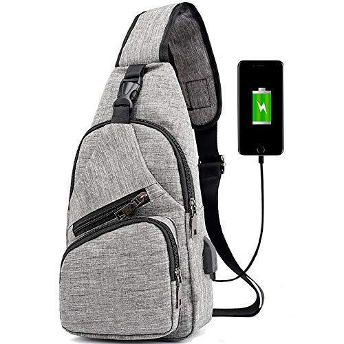 Sling Bag - Shoulder Backpack Chest Bags Crossbody Daypack for Women & Men with USB Charging Port for Travel/Hiking/Outdoor Sport (S-Grey)