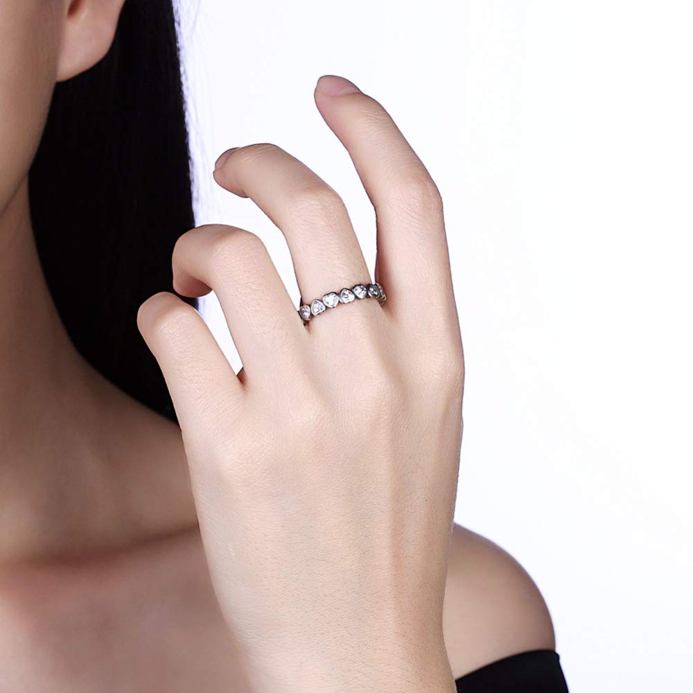 Ginger Lyne Collection Jana Hearts Solid Sterling Silver CZ Eternity Wedding Bridal Band Ring Size 6