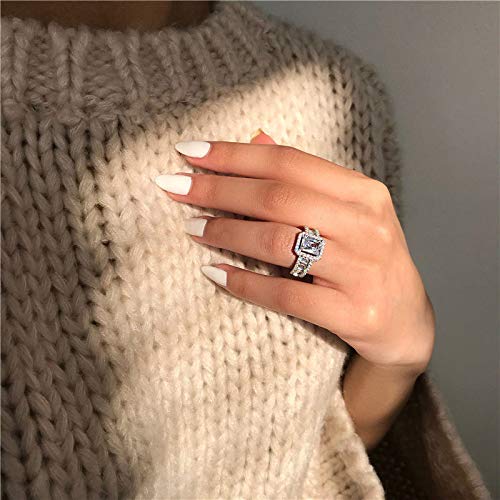 Gixaxak Princess Cut Cubic Zirconia Ring 925 Sterling Silver Engagement Wedding Ring with Emerald Cut Cubic Zirconia Simulated Diamond Wedding Engagement Ring 7