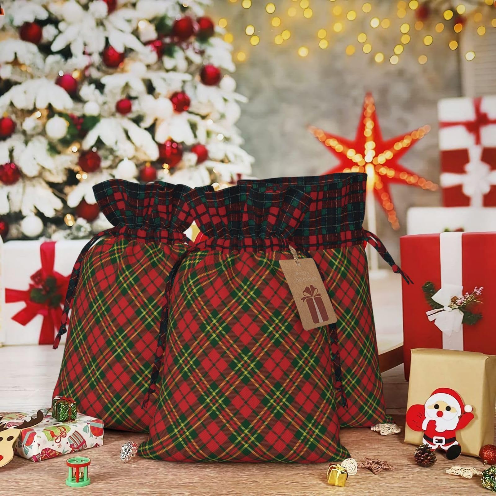 Fubido Dragon Print,Christmas Decoration Gift Candy Bag with Drawstring,Japanese Dragon Theme,Reusable Xmas Bags Holiday Wrapping Biscuit Presents,Red,M