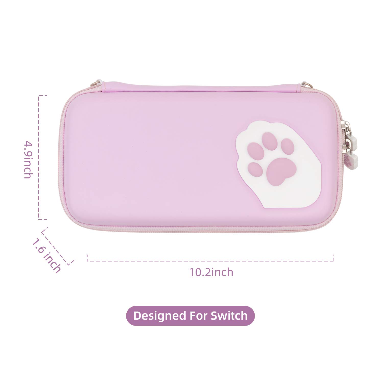 Geekshare Cute Cat Paw Case Compatible with Nintendo Switch/Switch OLED - Portable Hardshell Slim Travel Carrying Case fit Switch Console & Game Accessories - A Removable Wrist Strap (Purple)