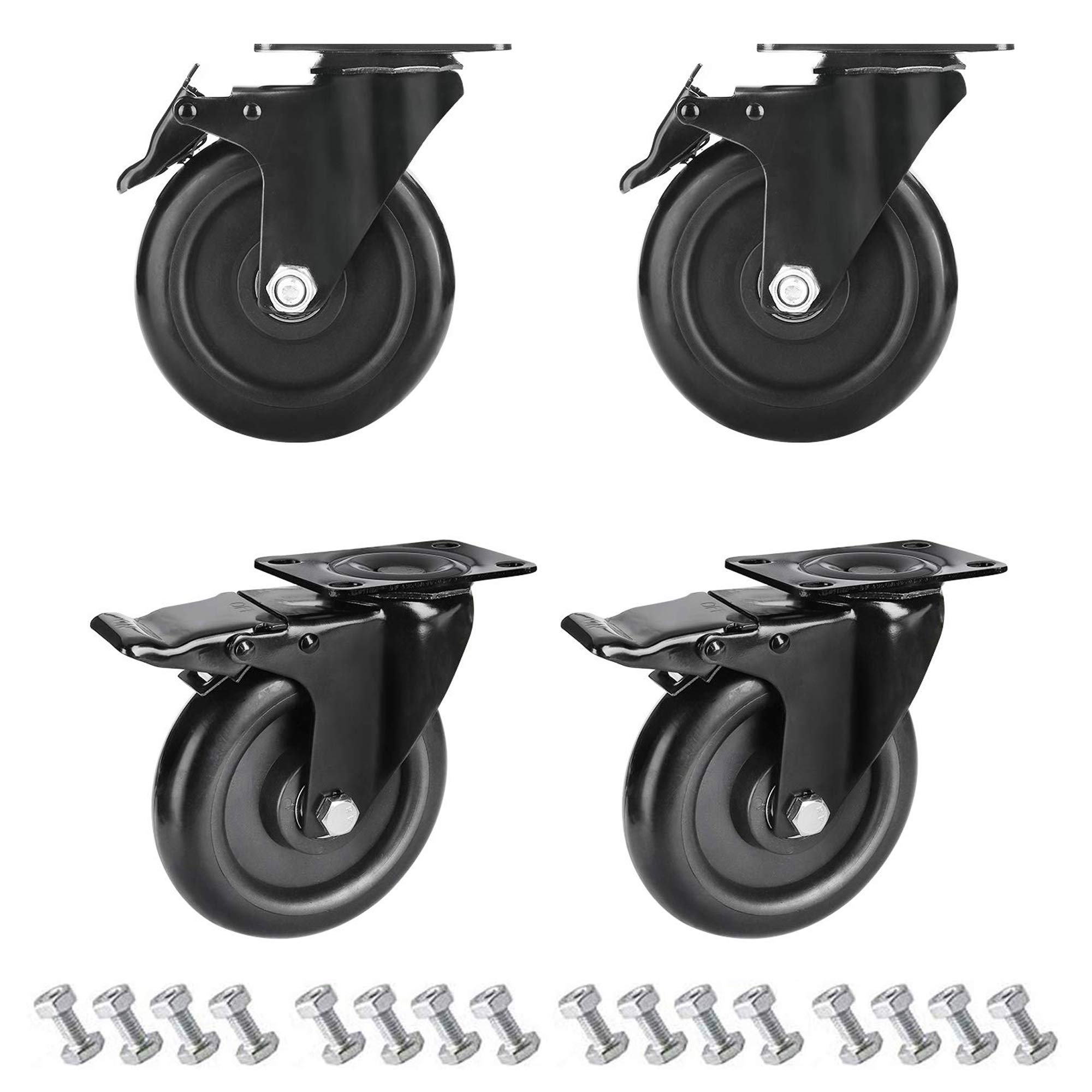 GloEra 5 inch Swivel Caster Wheels Heavy Duty 1800LBS Capacity with Safety Dual Caster, 4 Pack All with Brake No Noise Lockable Wheels (Black)