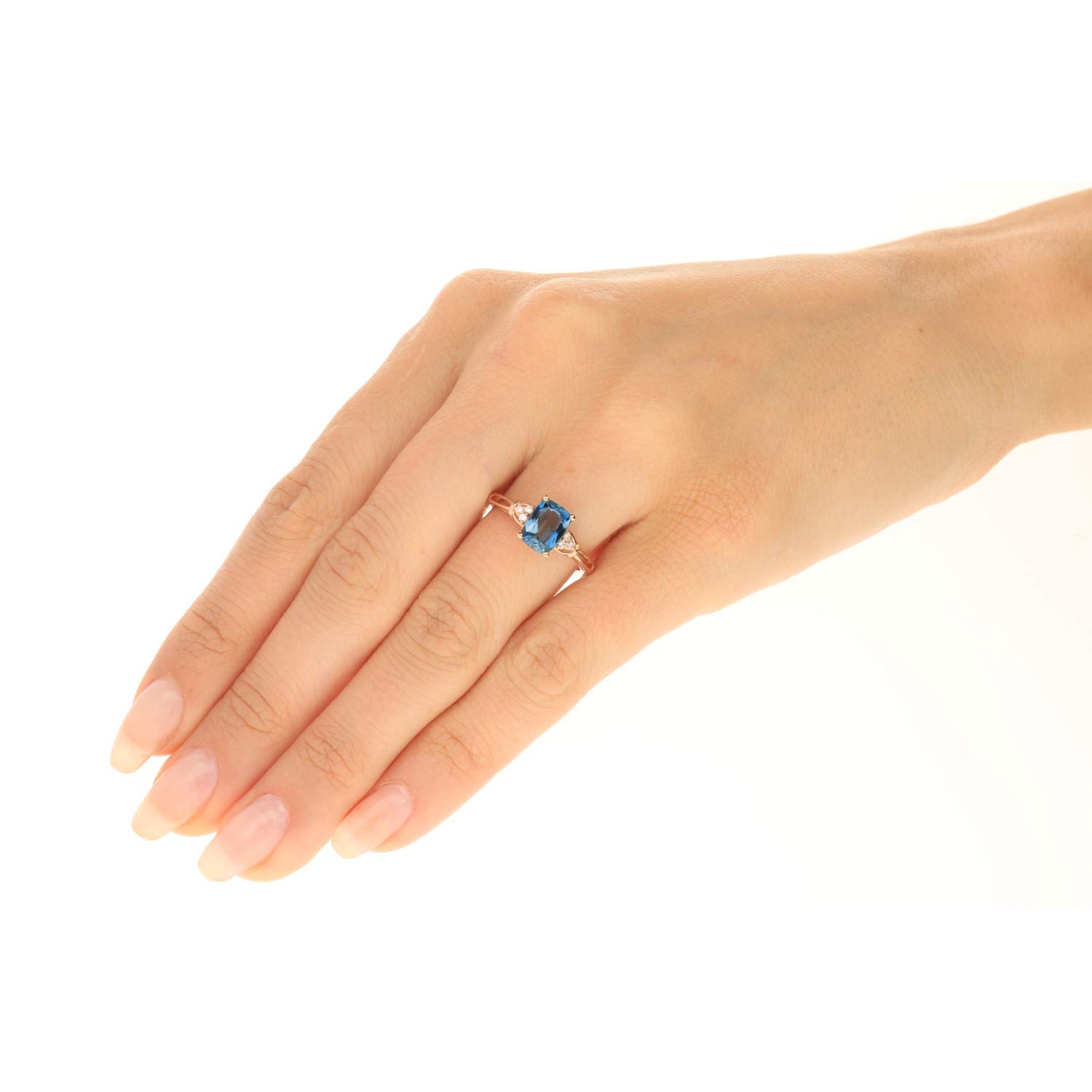 Gin & Grace 10K Rose Gold Natural Diamond (I1,I2) & Genuine London Blue Topaz Engagement Propose Promise Ring for Women