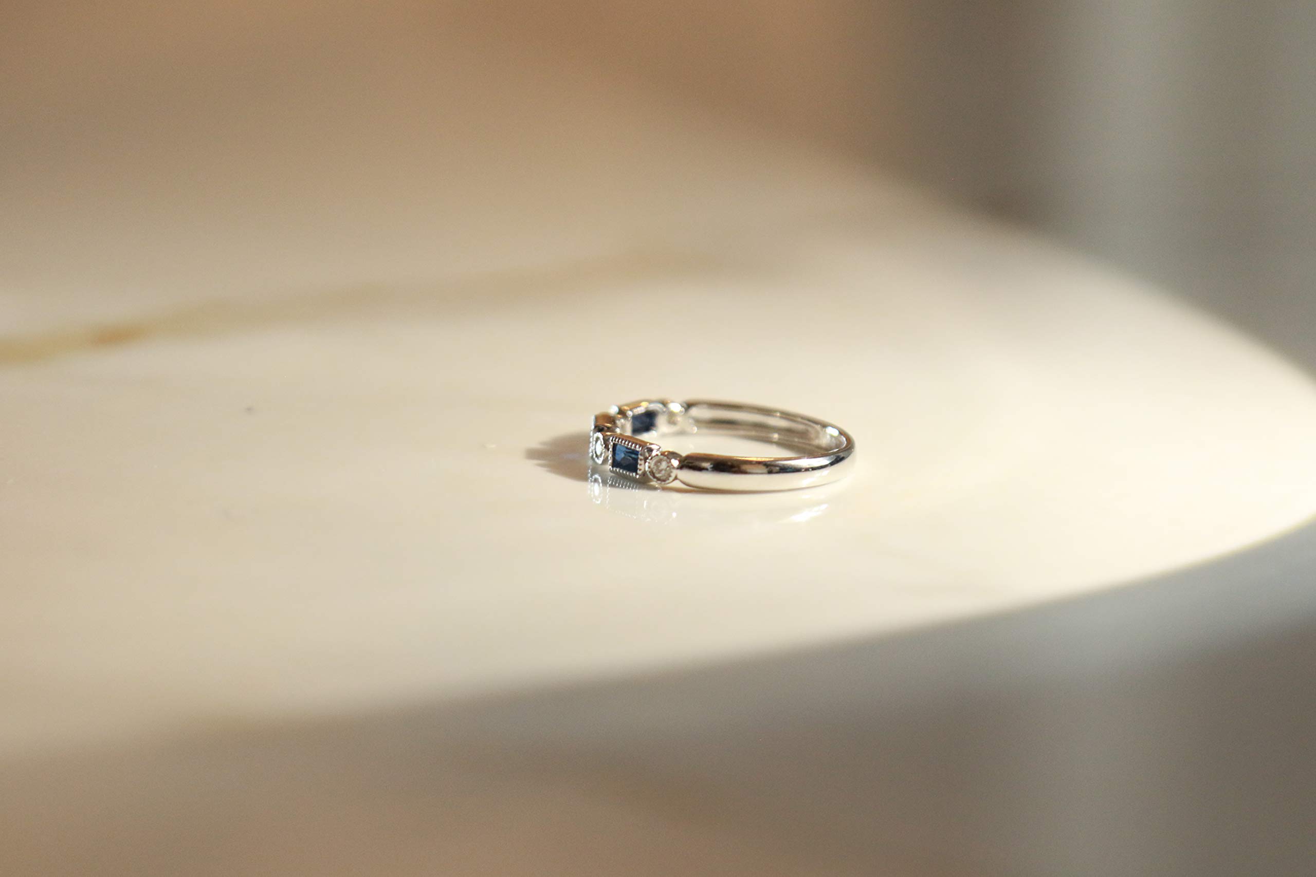 Gin & Grace 10K White Gold Natural Diamond (I1,I2) & Genuine Blue Sapphire Engagement Propose Promise Ring for Women