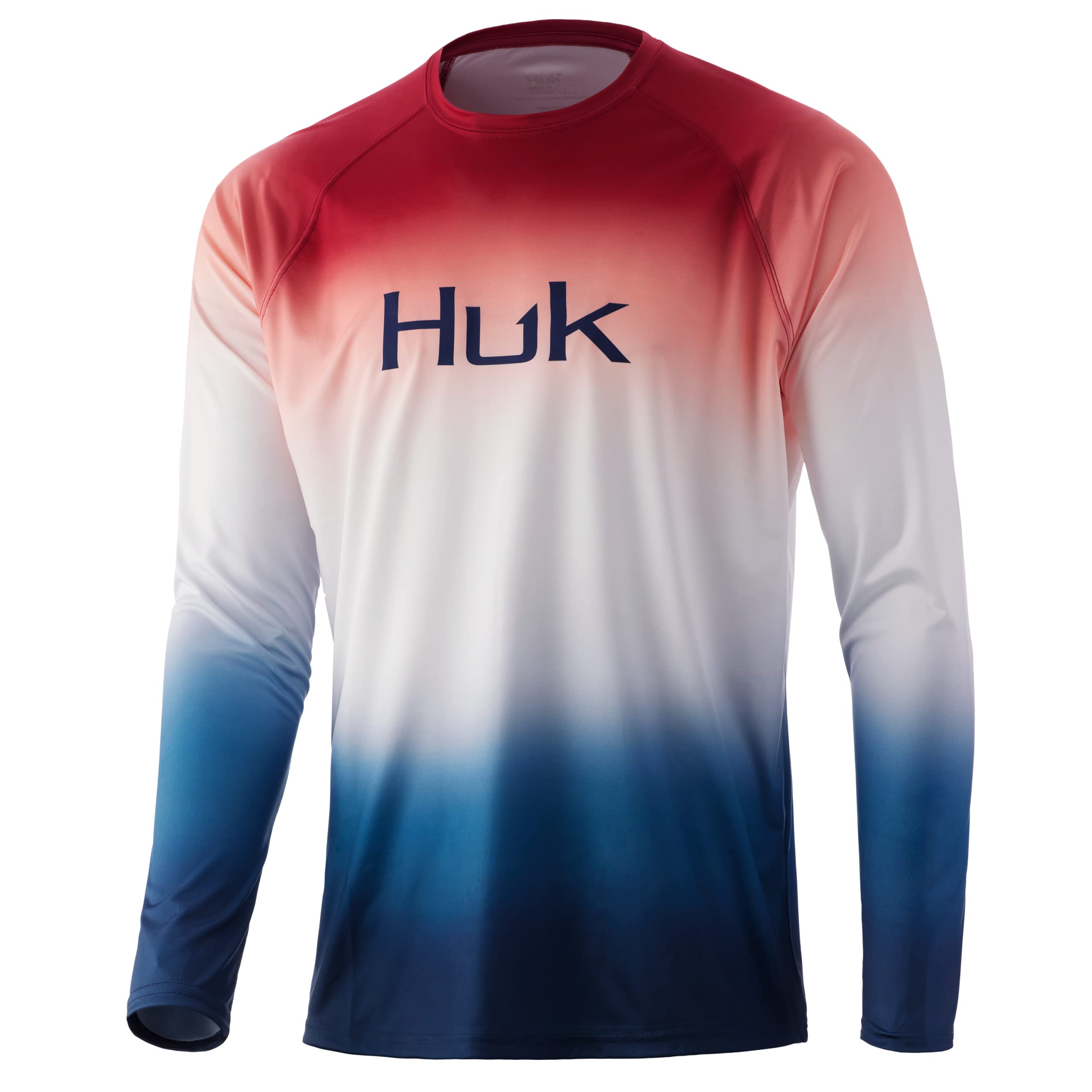 HUK Men's Pattern Pursuit Long Sleeve Performance Fishing Shirt, Blue Radiance-Lava, Small