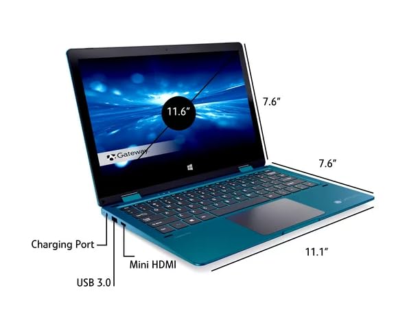 Gateway 15.6" Ultra Slim Notebook, FHD, AMD Ryzen 3 3250U with Radeon Graphics, Dual Core, 4GB Memory, 128GB Storage, Tuned by THX Audio, 1.0MP Webcam, HDMI, Windows 11,Blue