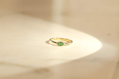 Gin & Grace 10K Yellow Gold Natural Diamond (I1,I2) & Natural Emerald Engagement Propose Promise Ring for Women