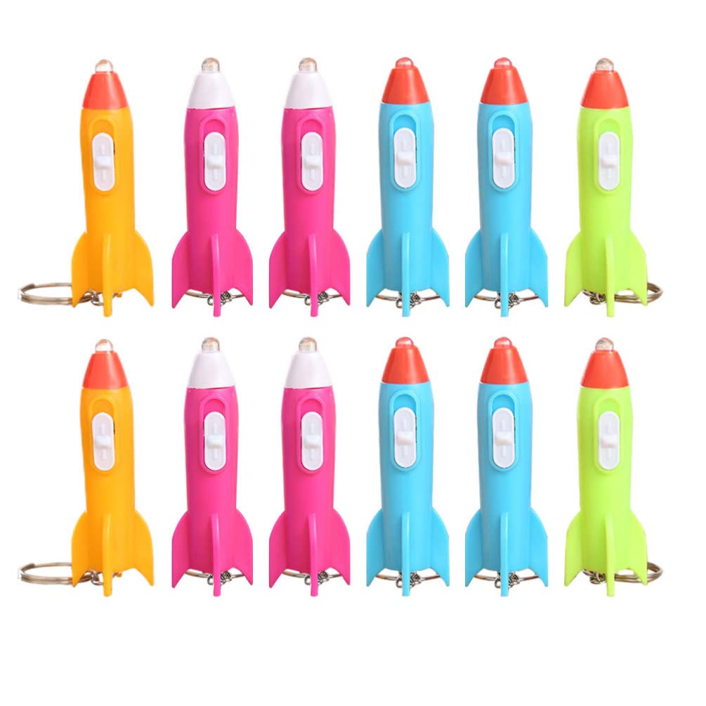 jojofuny Kids Flashlight 12pcs Flashlight Keychain Rocket LED Flashlight for Kids Helicopter Flashlights Keychain Gift Bag Kids Birthday Party Gift Keychain Flashlights