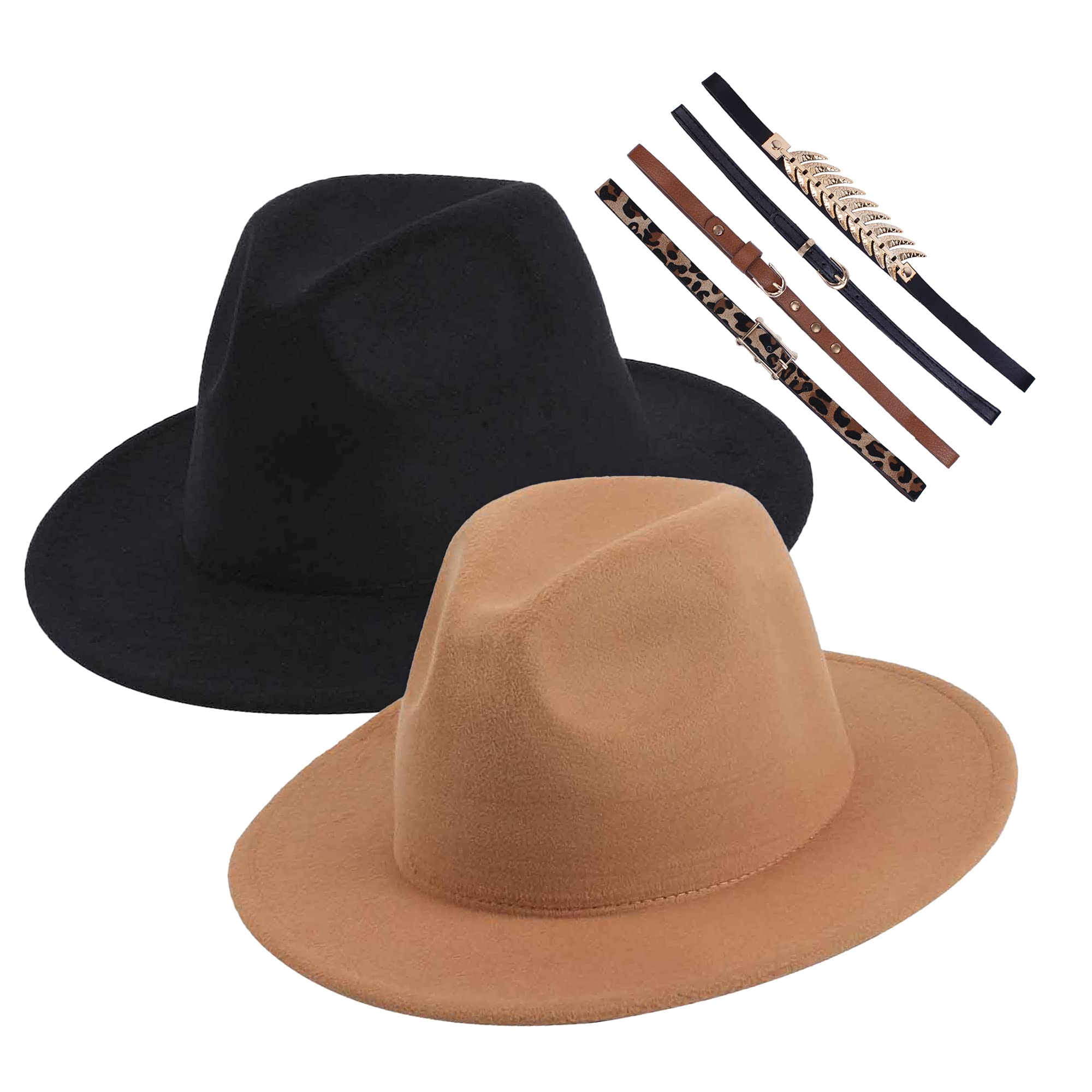 Geyanuo Womens Fedora Hat Classic Wide Brim Floppy Panama Hat with Ring Belt Buckle Wool Fashion Fedora Hat