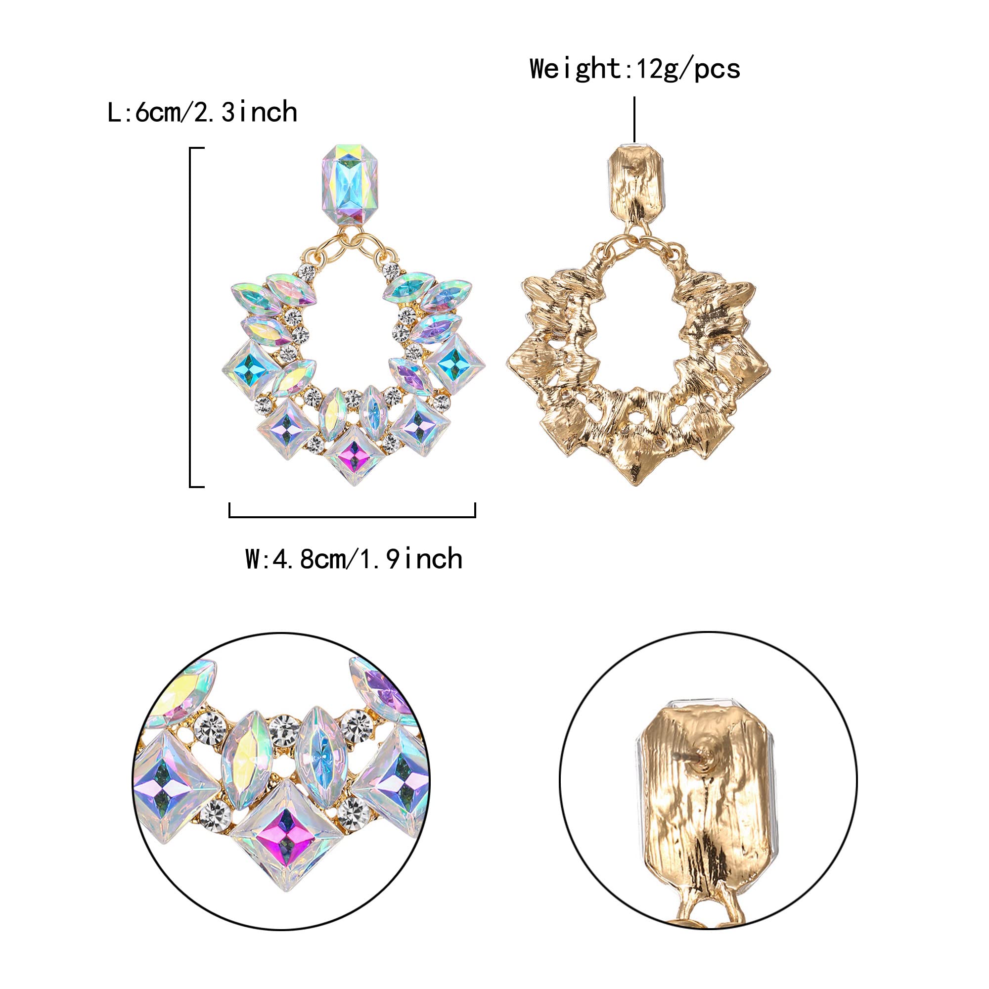 Flyonce Rhinestone Oval Hoop Dangle Earrings, Austrian Crystal Geometric Statement Pierced Earrings Iridescent Clear AB
