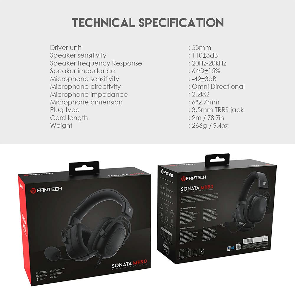 Gaming Headset, 53mm Driver Headphone for PC, PlayStation 4 5, Xbox One S X, Nintendo Switch, VR, Android, and iOS, Black (FA-MH90)