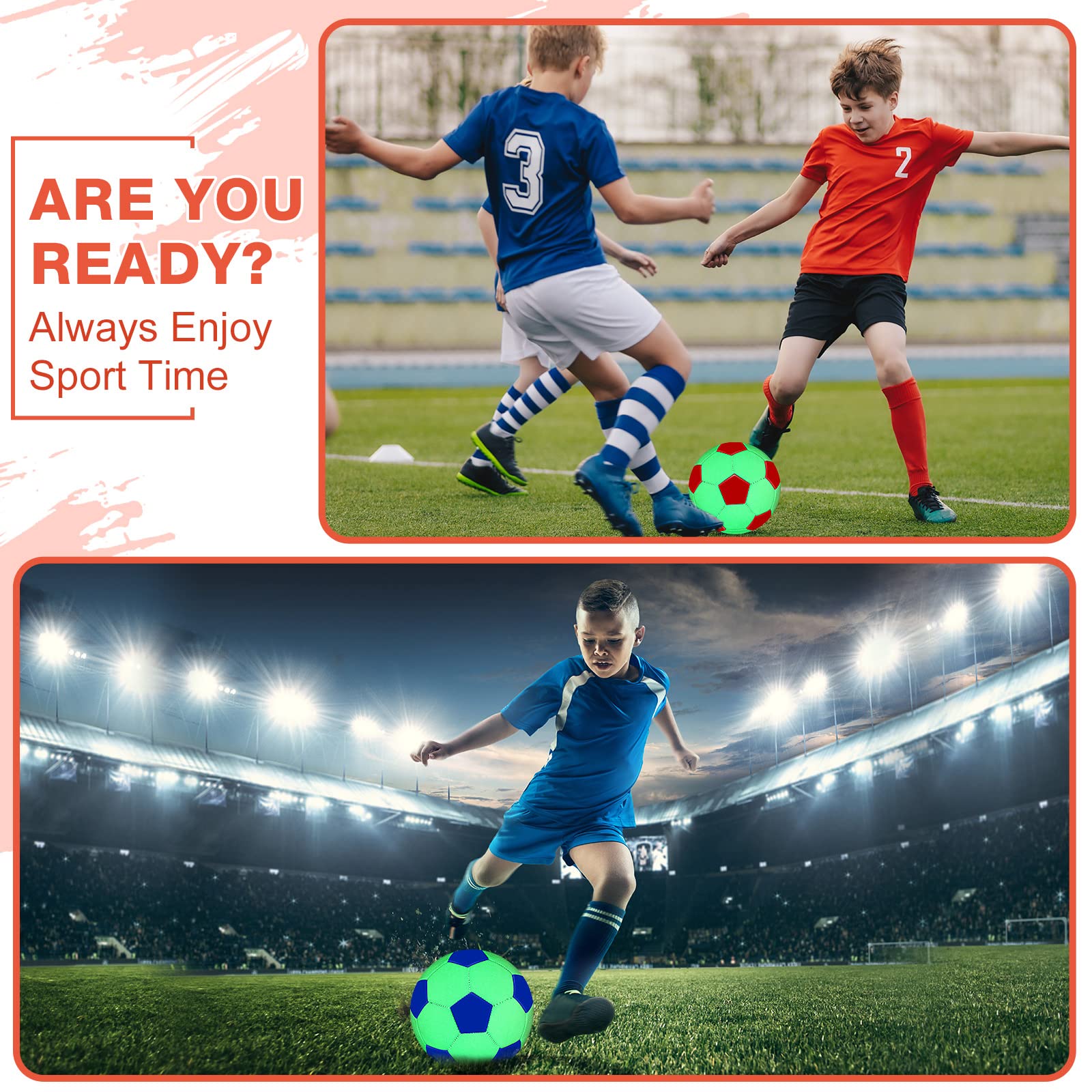 HyDren 4 Pcs Light up Soccer Ball Bulk with Pump Glow in The Dark Luminous Soccer Balls for Kids Teens Game Training Practice Back to School Gifts(Size 3)