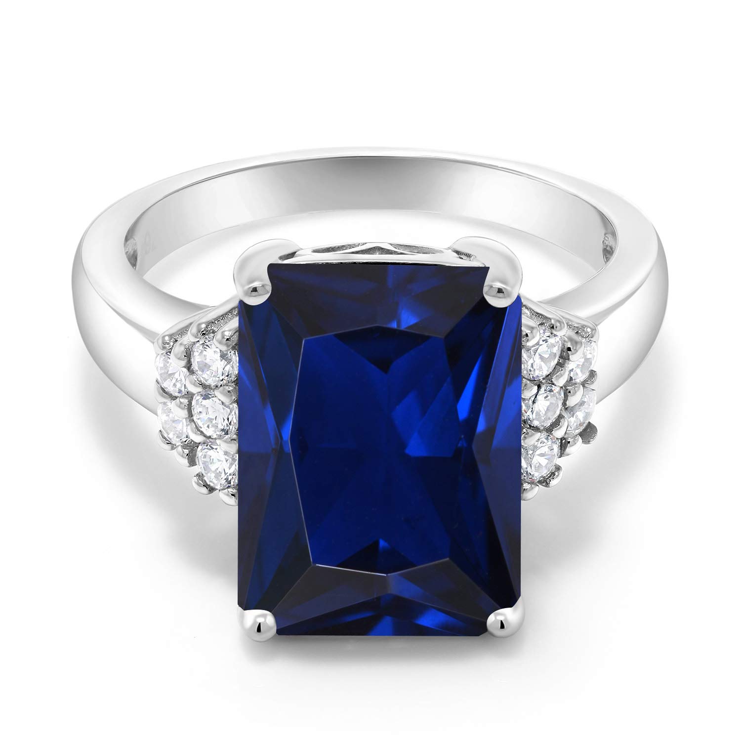 Gem Stone King 925 Sterling Silver Emerald Cut Gemstone Birthstone Engagement Ring | Emerald Cut 14X10MM | Wedding Anniversary Promise Ring For Women | Available In Size 5, 6, 7, 8, 9