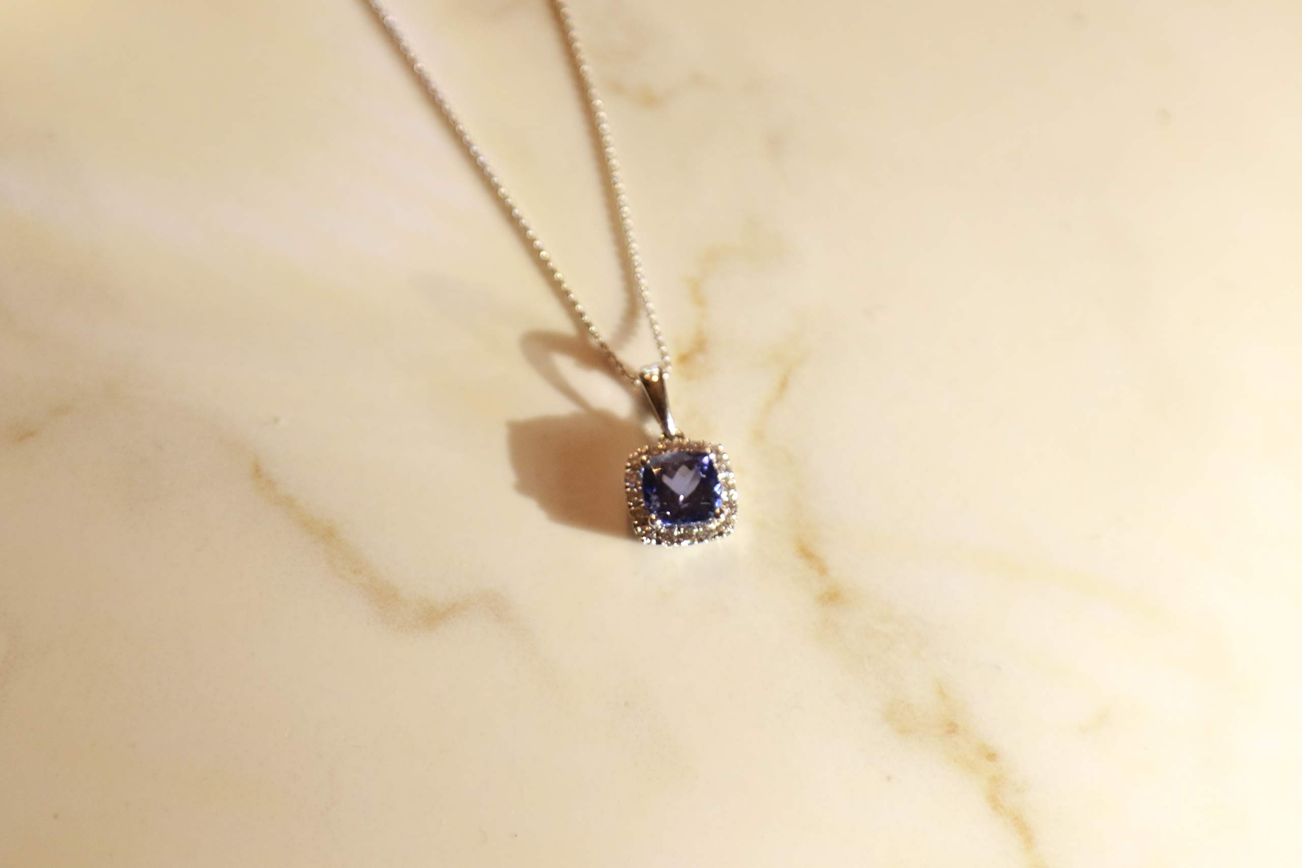 Gin & Grace 14K White Gold Natural Diamond (I1,I2) & Genuine Tanzanite Pendant for Women