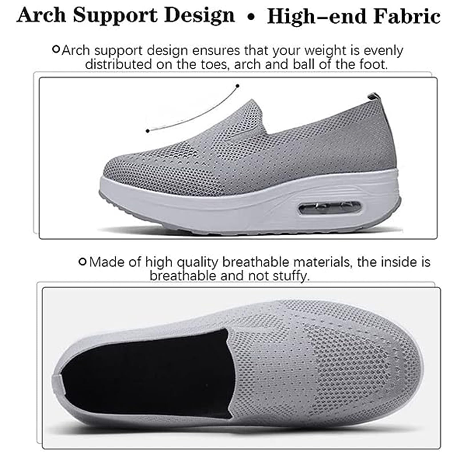 Giltpeak Fitsshoes Women Orthopedic Sneakers, Slip-On Light Air Cushion Mesh Up Stretch Platform Orthopedic Sneakers for Arch Support(Black,11)