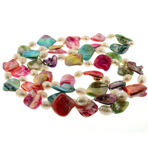 Gem Stone King 46 Inch MultiColor Cultured Freshwater Pearl and Simulated Shell Pearls Necklace for Women