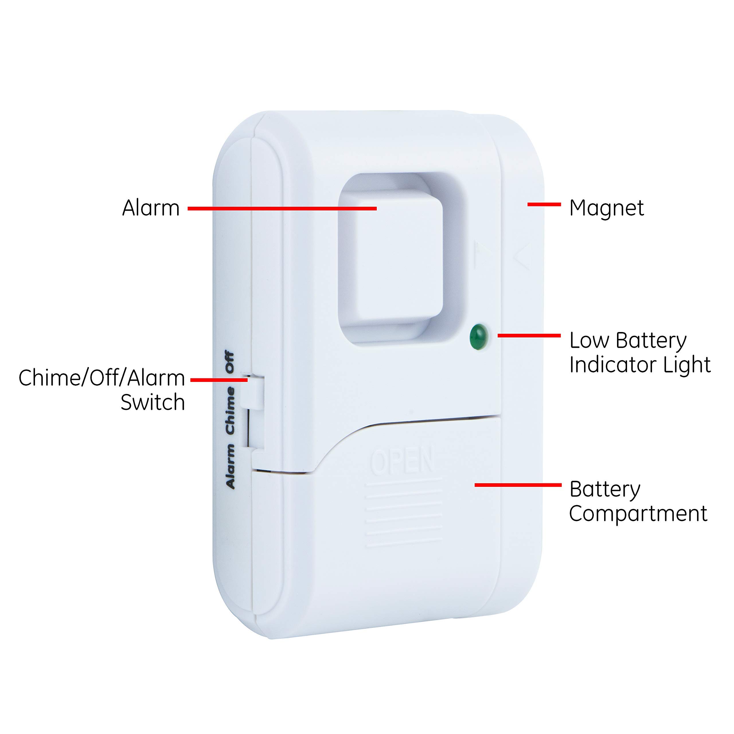 GE Personal Security Window and Door Alarm, 4 Pack, DIY Protection, Burglar Alert, Wireless Chime/Alarm, Easy Installation, Home Security, Ideal for Home, Garage, Apartment and More,White, 45174