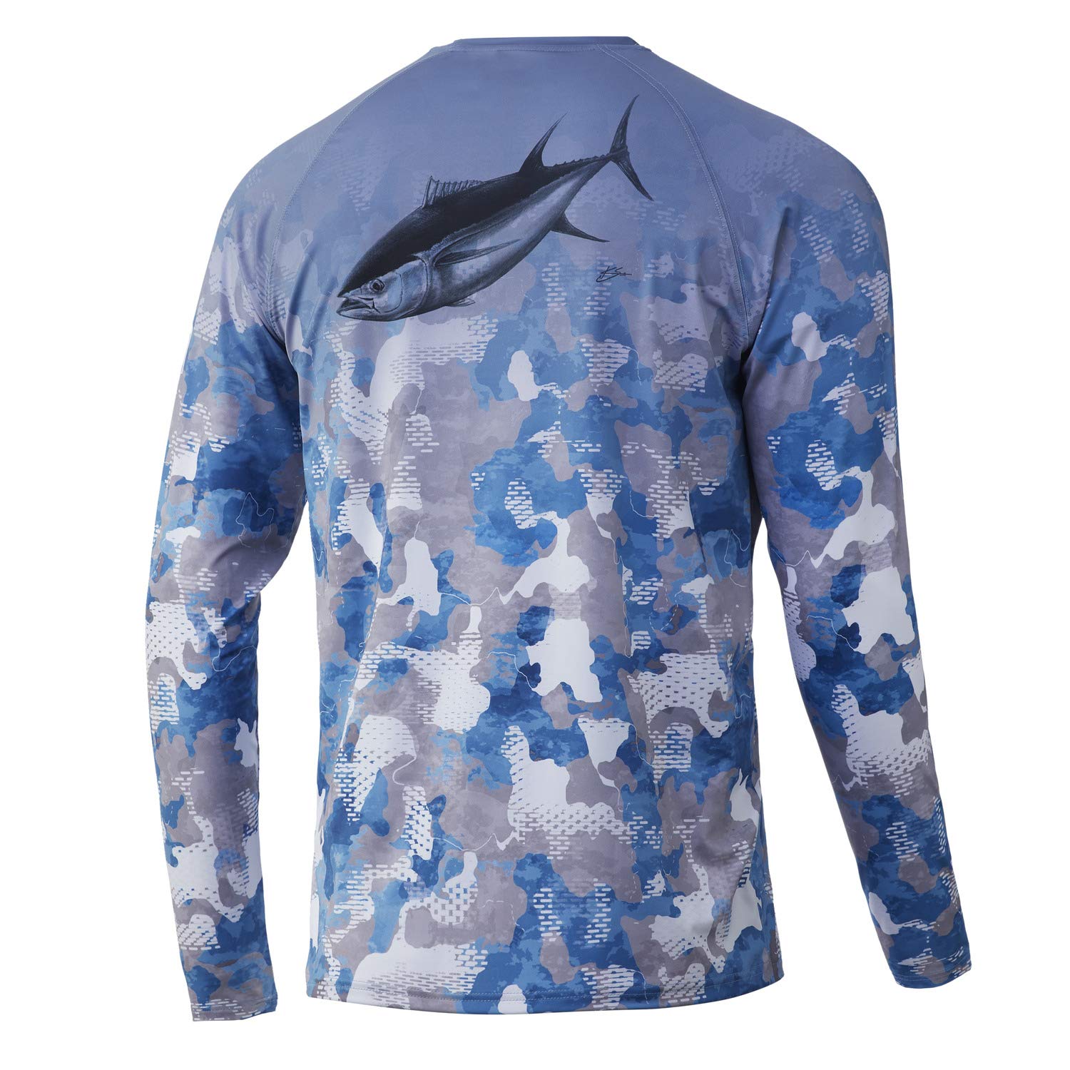 Huk Men's Pattern Pursuit Long Sleeve Performance Shirt, Refraction Fish Fade-Ice Boat, Small