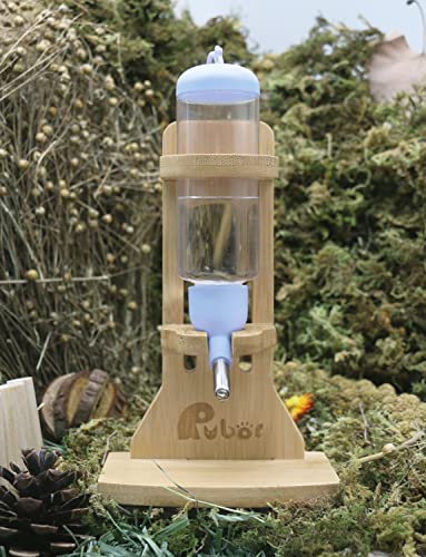 Rubor Hamster Water Bottle with Stand Small Animal Water Bottle Holder with 125ml Hanging Water Auto Dispenser for Syrian Rabbit Dwarf Gerbils Mice Rats Degus Small Pet Rodents (Bule)