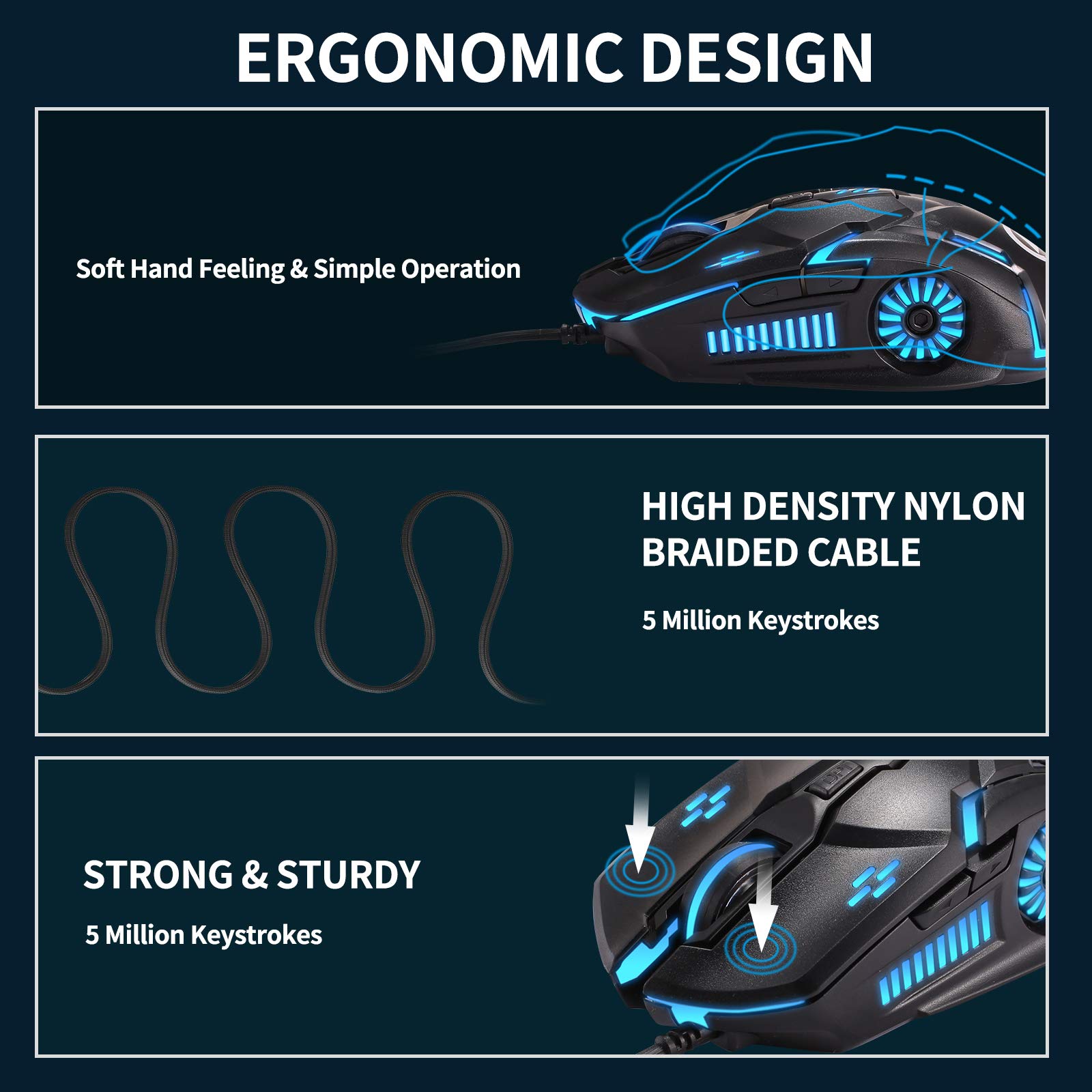 Gaming Mouse Wired, LOMOPH G5 Wired Computer Gaming Mice with 7 RGB Backlight Modes, MacBook, USB PC Mouse for PC, Laptop, Windows 7/8/10/XP, 6 Programmable Buttons, 4 Adjustable DPI, Plug & Play