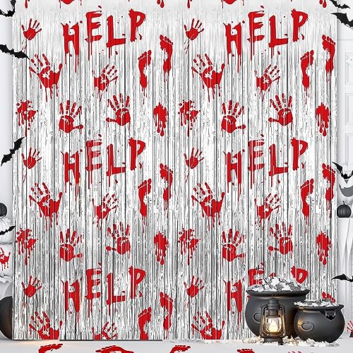 Halloween Party Decorations Scary Bloody Halloween Photo Backdrop Streamers, 2 Pack 3.3 x 6.6 FT Zombie Vampire Halloween Party Decor Foil Fringe Curtain Halloween Backdrops for Parties Indoor Outdoor