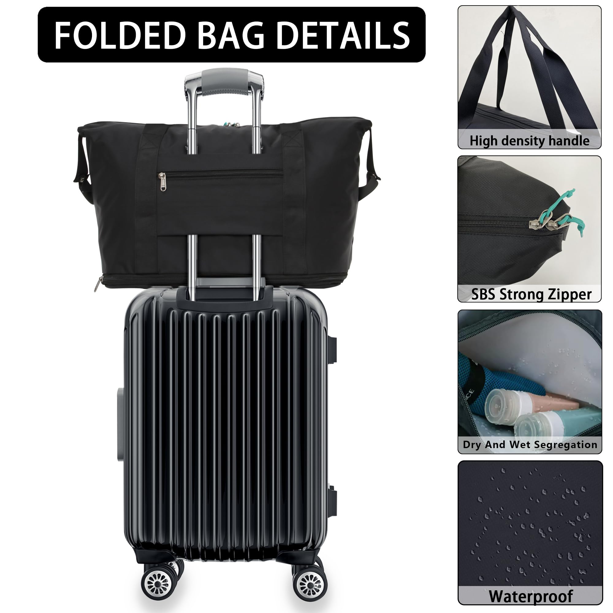 Foldable Travel Duffel Bag Portable Luggage Bag Large Capacity Lightweight Oxford Fabric Waterproof for Travel Work Errandable Weekend Stadium Gym Men and Women (Black)