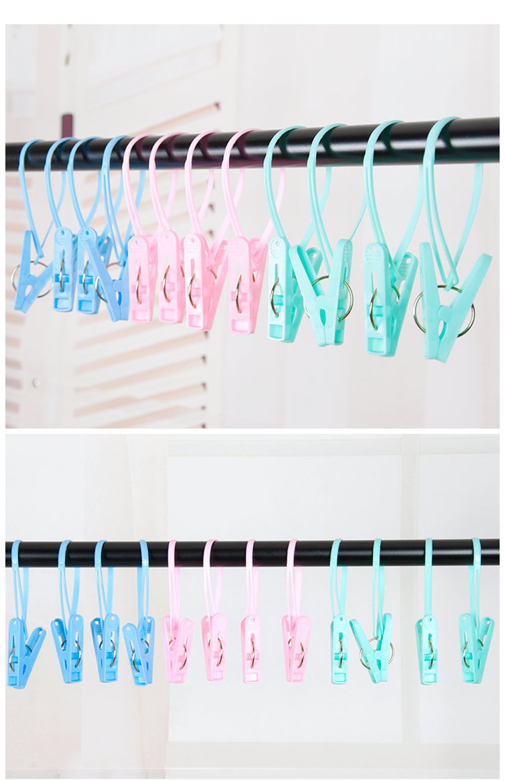 yueton Pack of 12 Clothes Peg Clip Pins Rope Hanging Clothesline Windproof Hanger (Multicolor)