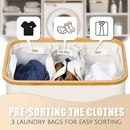 Hampers for Laundry Basket with Lid, 160L Extra Large Laundry Hamper 3 Section Dirty Clothes Hampers for Laundry Divided Laundry Basket Organizer for Bedroom,Laundry Room,Dirty Clothing Hamper,Beige