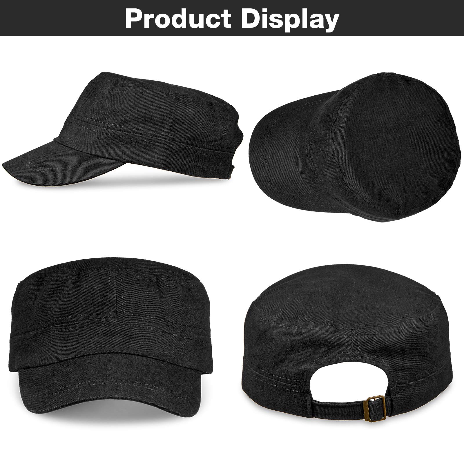 Geyoga 4 Pieces Cadet Army Caps Military Adjustable Flat Top Caps Cotton Unisex Cadet Hat Costume Army Hat