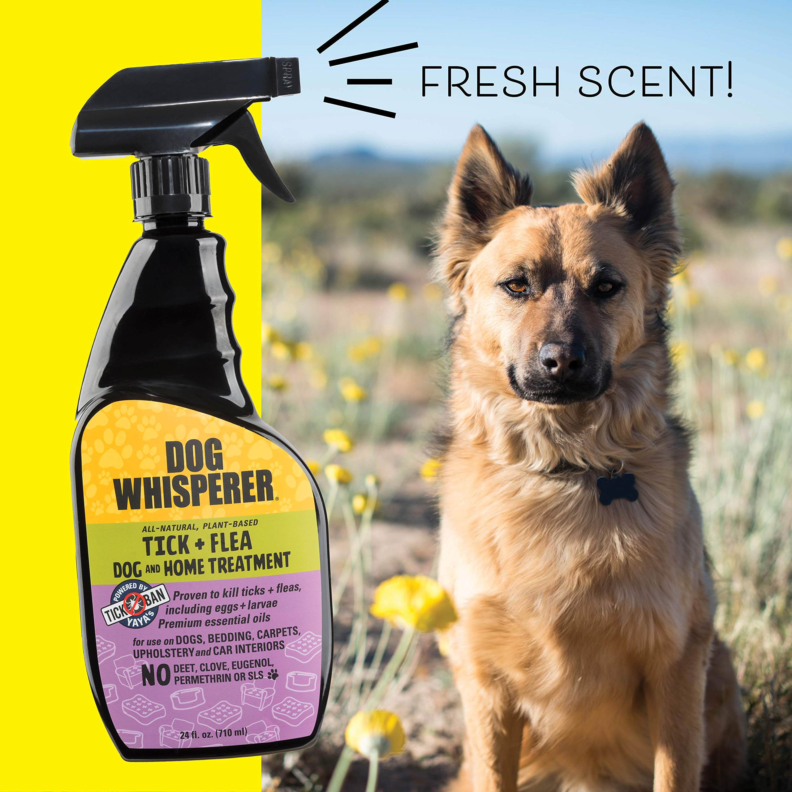 Yaya Organics Dog Whisperer Tick + Flea Home Treatment Spray, Proven Effective, Plant-Based (24 Ounces)