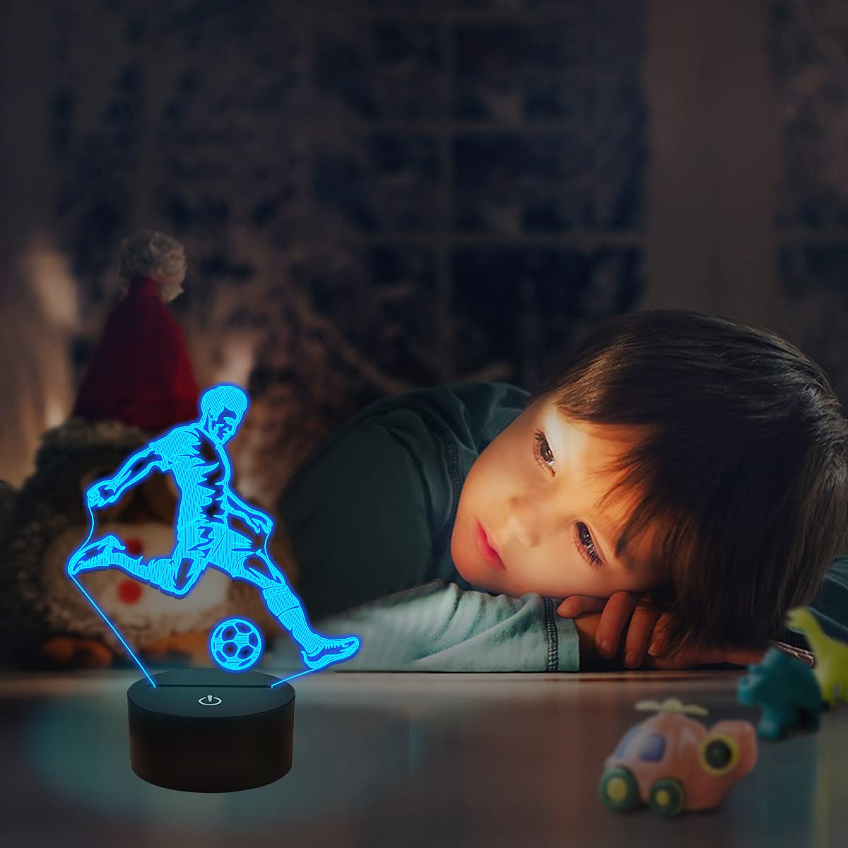 FULLOSUN Soccer Night Light, 3D Optical Illusion Lamp for Soccer Fan, Idea Birthday Xmas Gifts for Sport Fan Boys Girls with Remote Control 16 Color Change + Dim Function + 4 Flash Mode