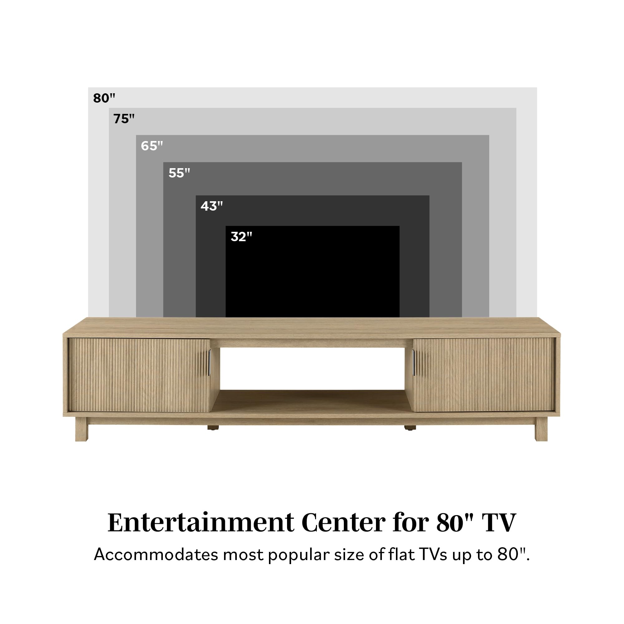 Walker Edison Walton Modern Fluted-Door Low Stand for TVs up to 80 Inches, 70 Inch, Coastal Oak