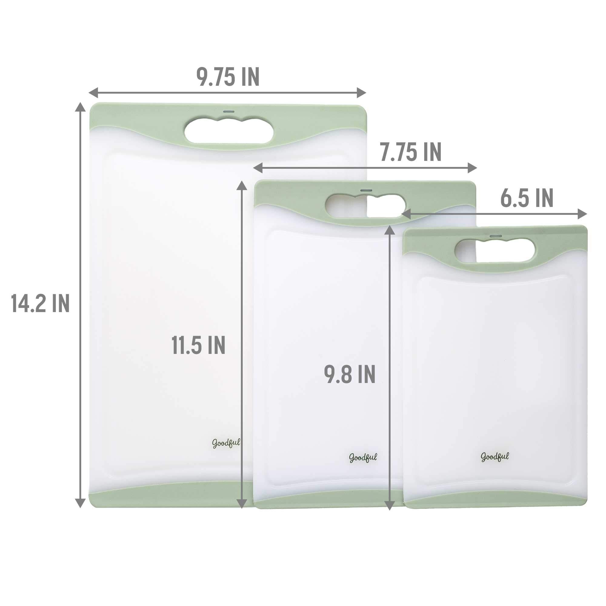 Goodful Cutting Board (3 Piece Set)- Non-Slip Edges, Easy Grip Handles, Made without BPA, Non-Porous, Dishwasher Safe, Multiple Sizes, Sage