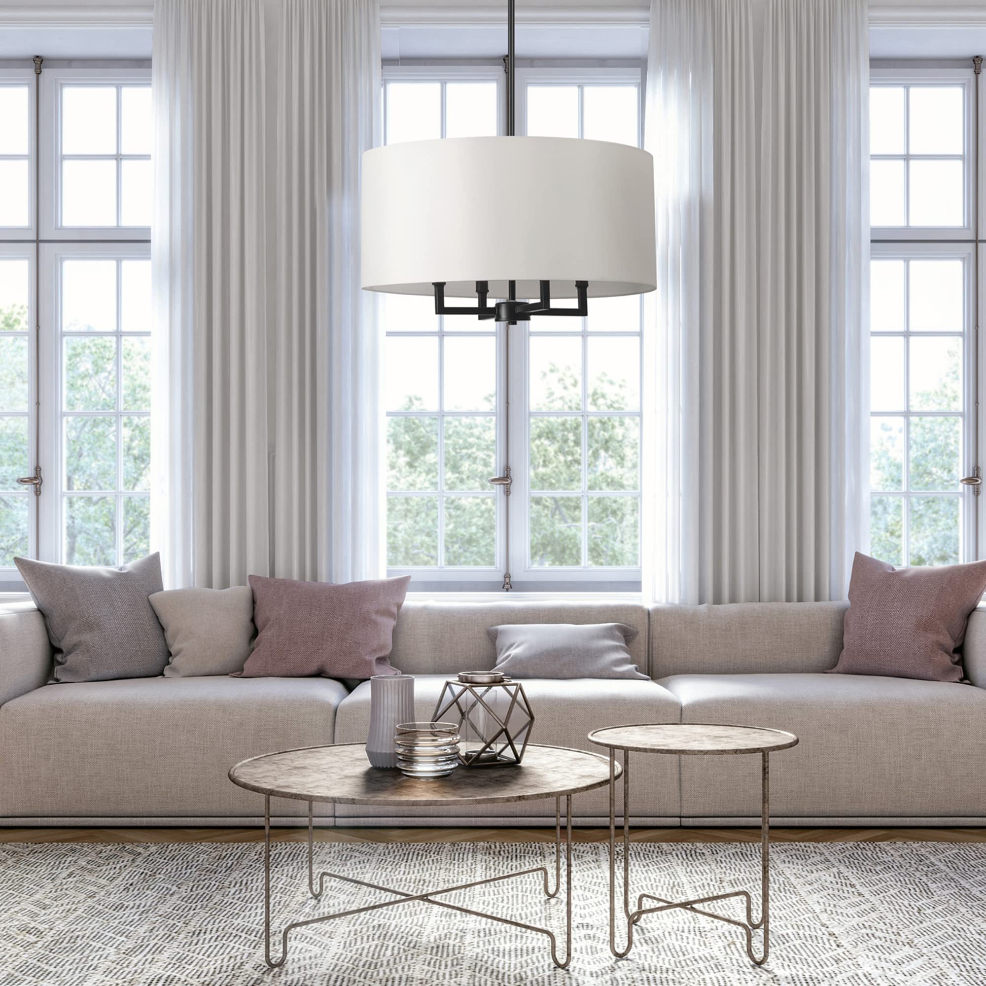 Globe Electric 67000065 4-Light Chandelier, Matte Black, Beige Fabric Shade, Ceiling Light, Chandeliers for Dining Room, Ceiling Light Fixture, Lights for Room Décor, Bulb Not Included