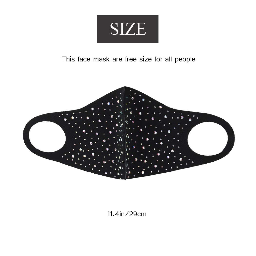 Gortin Sparkle Crystal Mouth Shield Black Cotton Dust-proof Mouth Coving Washable Patty Breathable and Reusable for Women