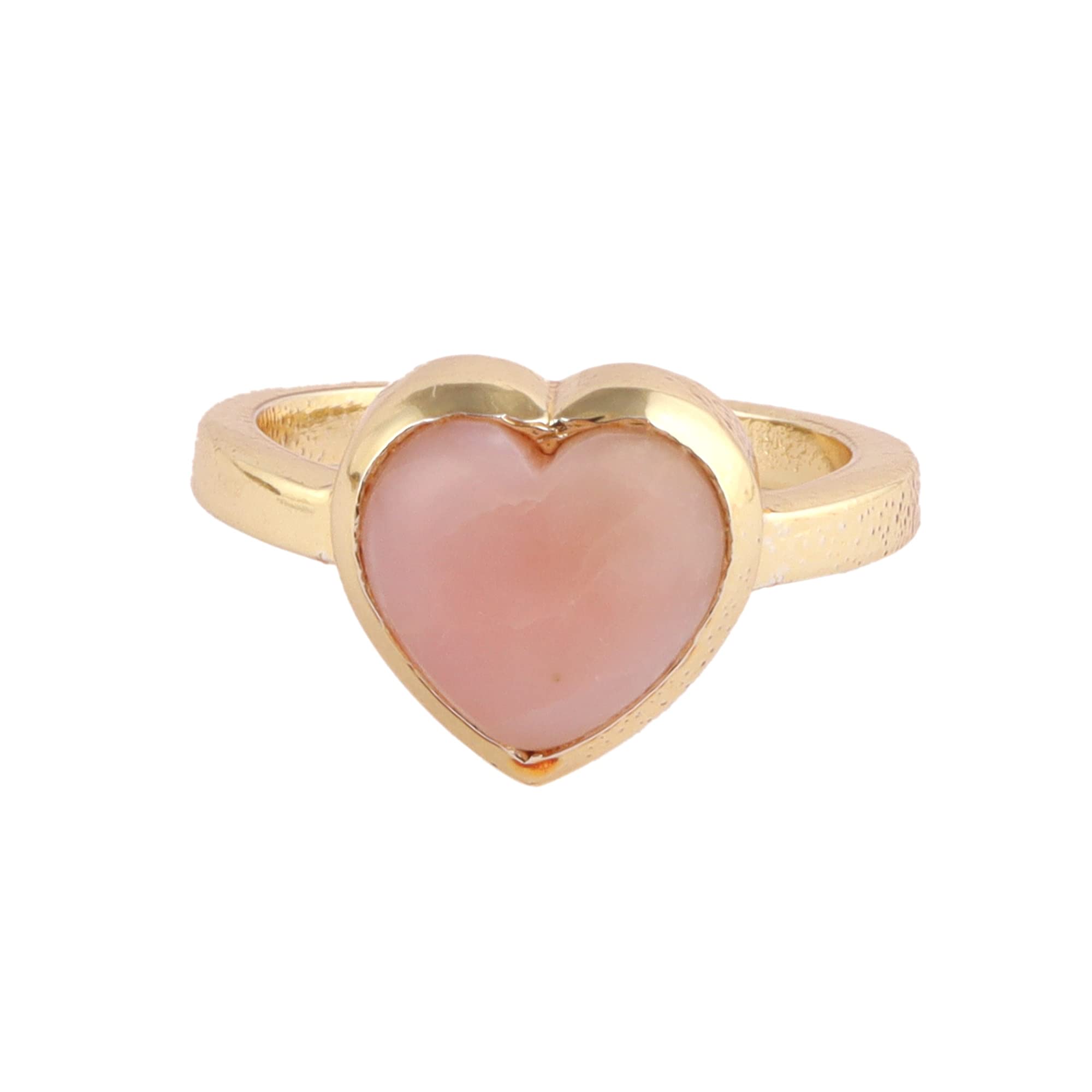 Guntaas Gems 10mm Heart Shape Pink Opal Brass Gold Plated Fashionable Ring For Woman Engagement Ring